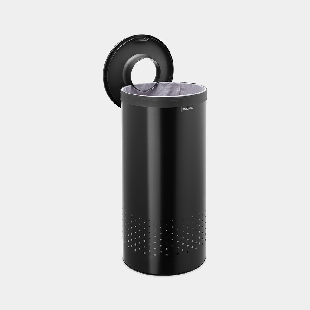 Laundry Bin, 35 litre, Plastic Lid - Matt Black | Brabantia