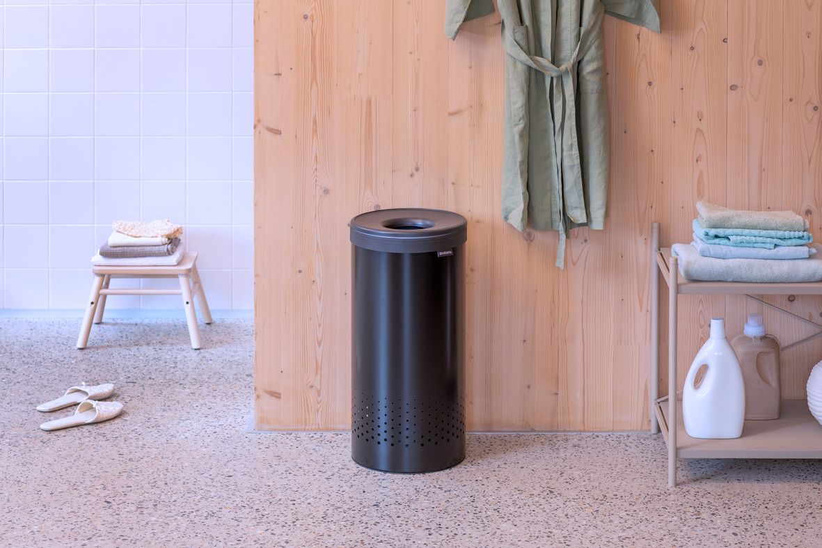 Laundry Bin, 35 litre, Plastic Lid - Matt Black | Brabantia