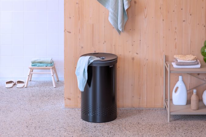Laundry Bin, 60 litre, Plastic Lid - Matt Black | Brabantia