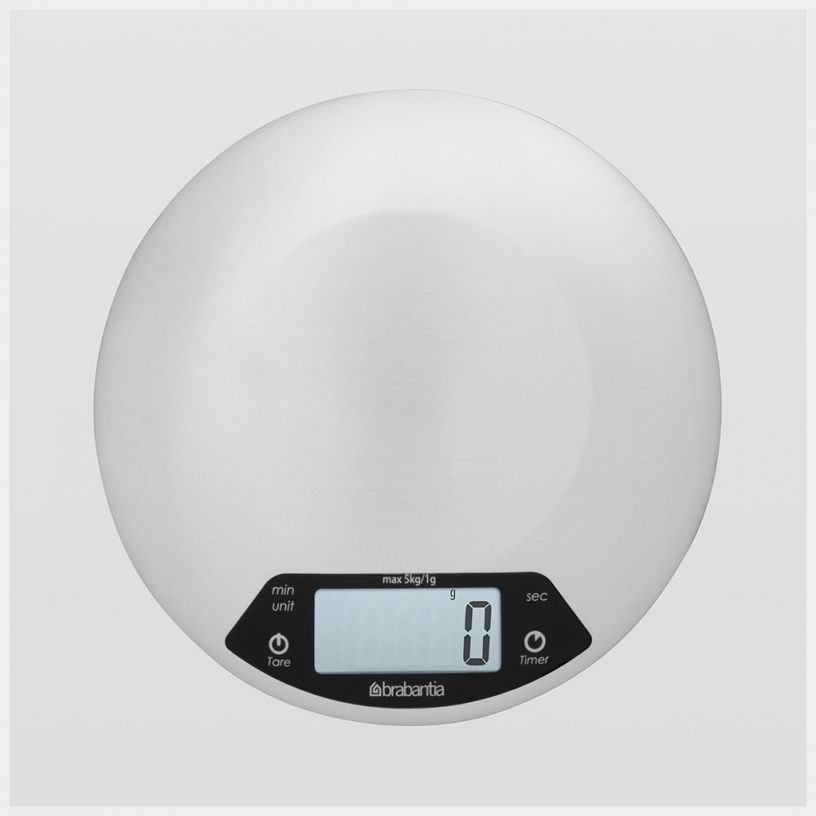 Profile Digital Kitchen Scales, Round, with Timer - Matt Steel | Brabantia